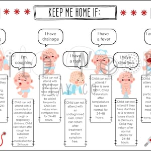 Illness Policy Poster for Daycare or School, Keep Me Home If Sick ...