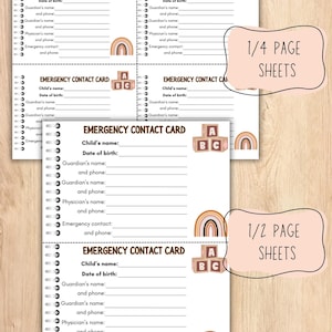 Printable Childcare Emergency Contact Cards, Organization for Daycare ...