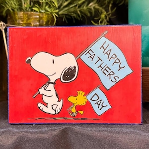 Happy Father's Day Snoopy & Woodstock Home Decor Block - Etsy