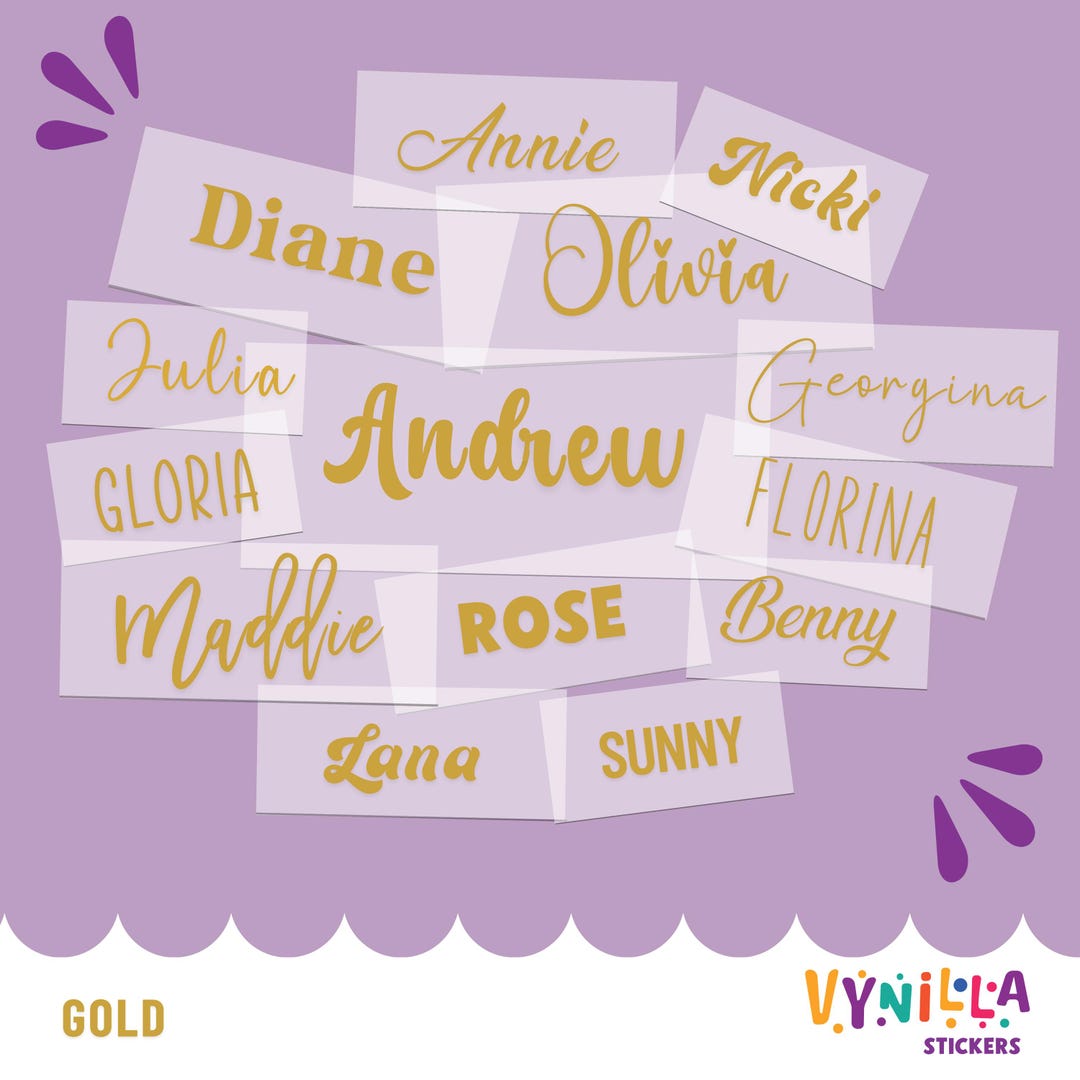 Metallic Vinyl Name Stickers Custom Personalized - Individually ...