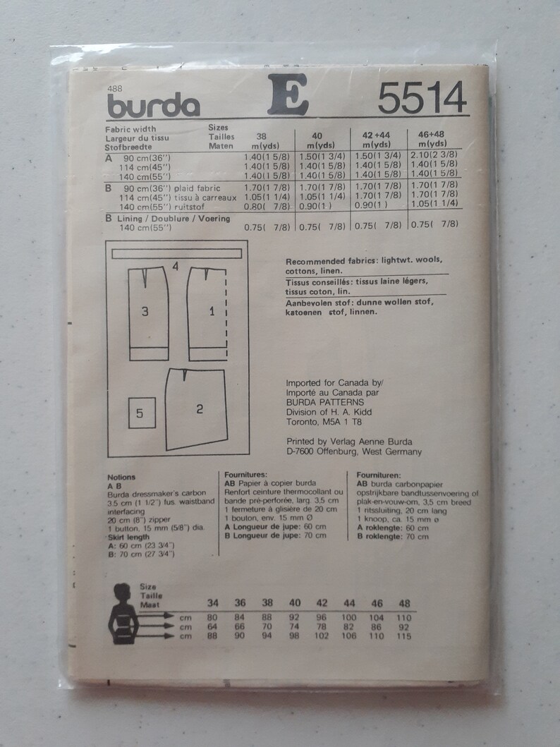 Vintage Burda Skirt Pattern #5514 (1989) - Etsy