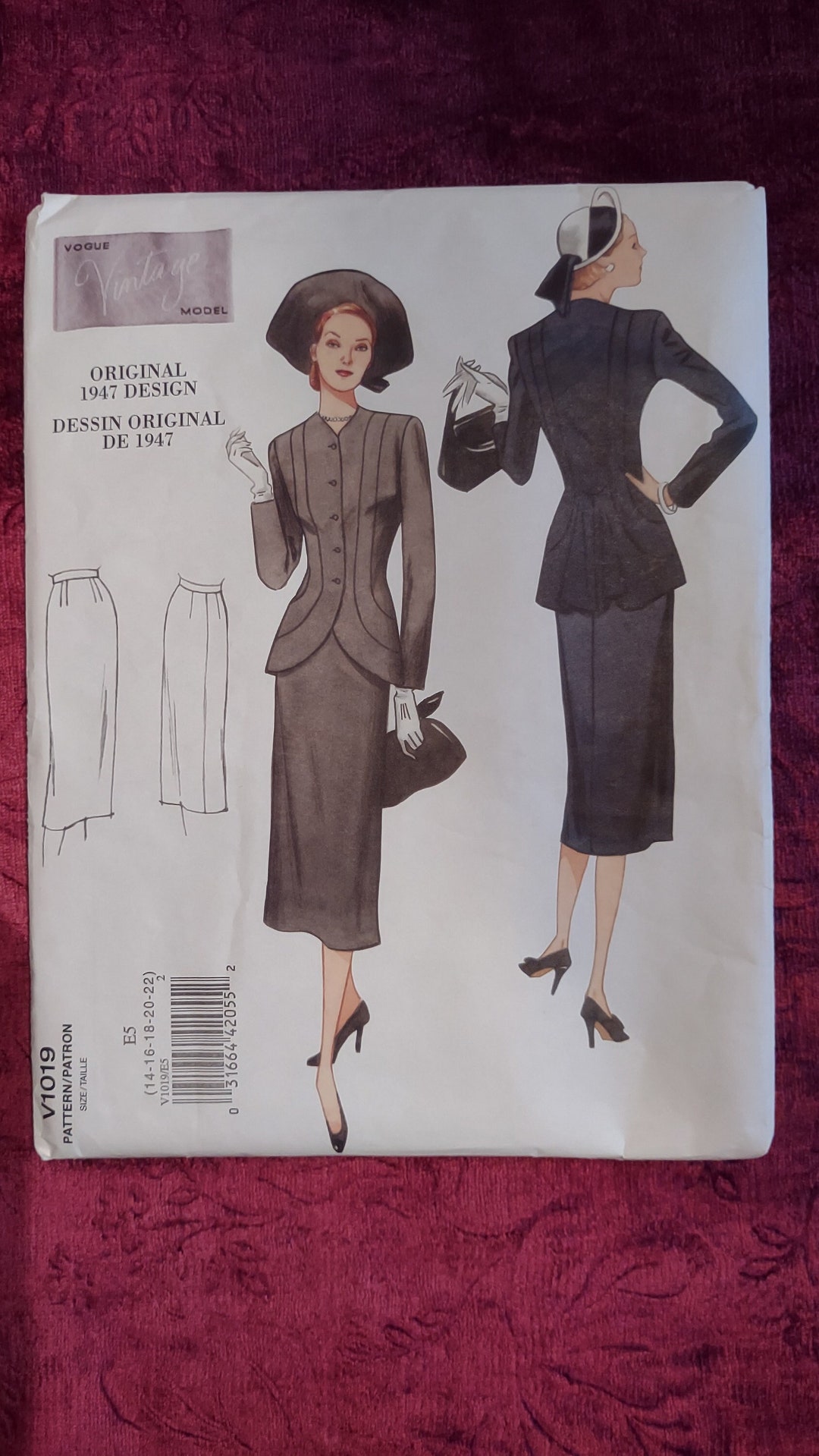 Vogue Original 1947 Design Misses Suit Pattern 1019, Size 14-22 - Etsy