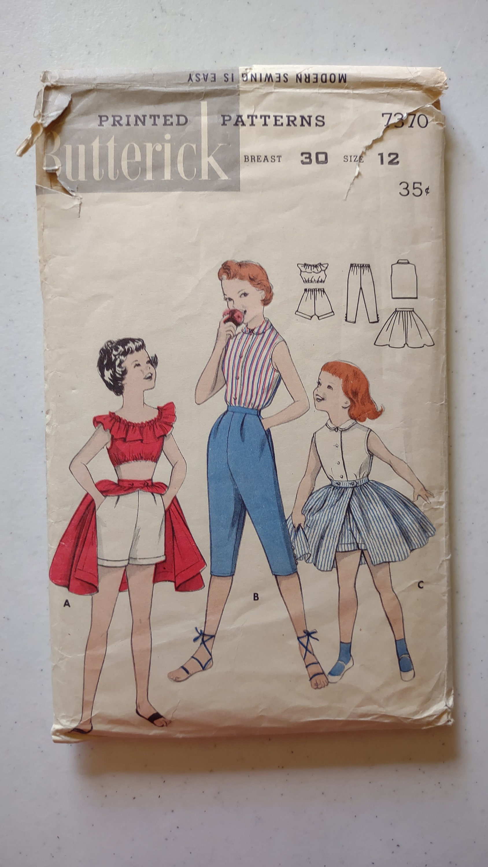 Vintage Butterick Girl's Play Suit Pattern 7370 1955 - Etsy