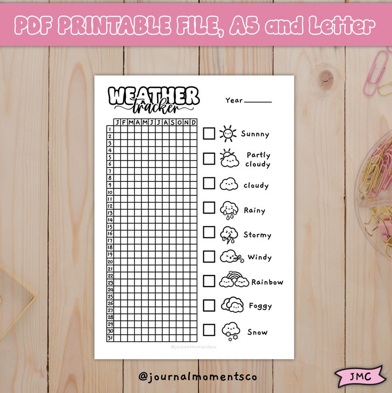 Weather Tracker, Bullet Journal Printable, A5 and Letter Size - Etsy