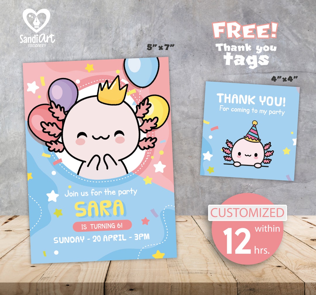 Axolotl, Axolotl Invitation, Birthday Invitation, Axolotl Birthday ...