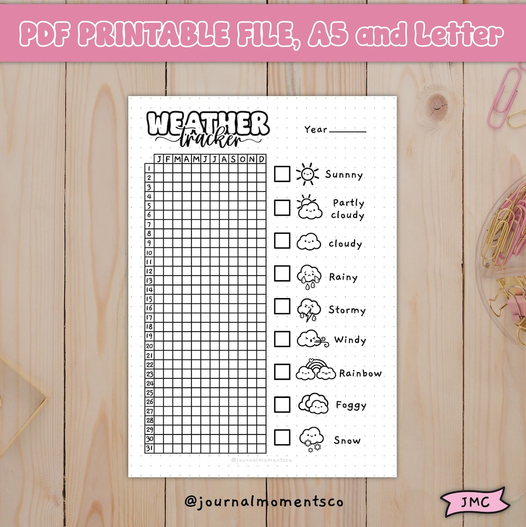 Weather Tracker, Bullet Journal Printable, A5 and Letter Size - Etsy
