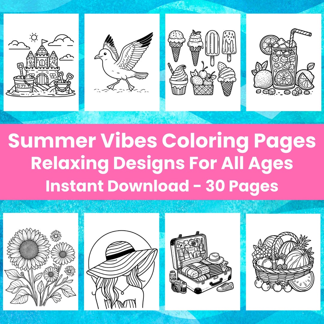 Summer Vibes Coloring Pages: Relaxing Designs for All Ages, Instant ...