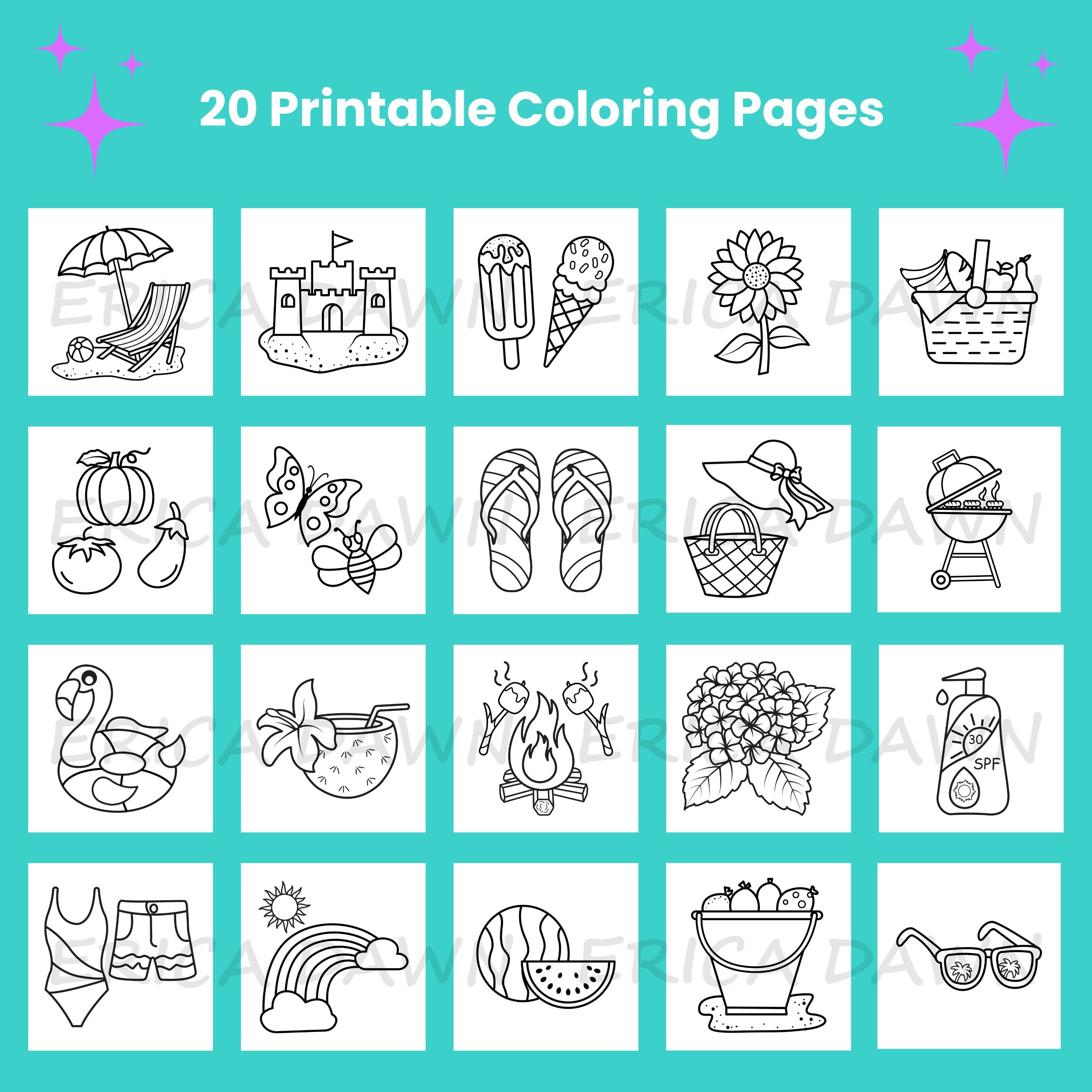 Summer Bliss Printable Coloring Pages, Bold and Easy Designs for Adults ...