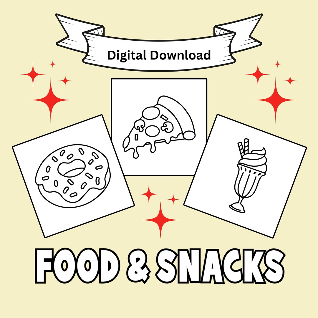 Food & Snacks Printable Coloring Pages, Bold and Easy Designs for ...