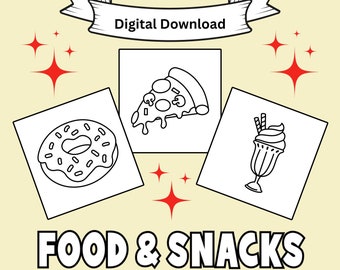 Food & Snacks Coloring Book: Bold and Easy Designs for Adults and Kids ...