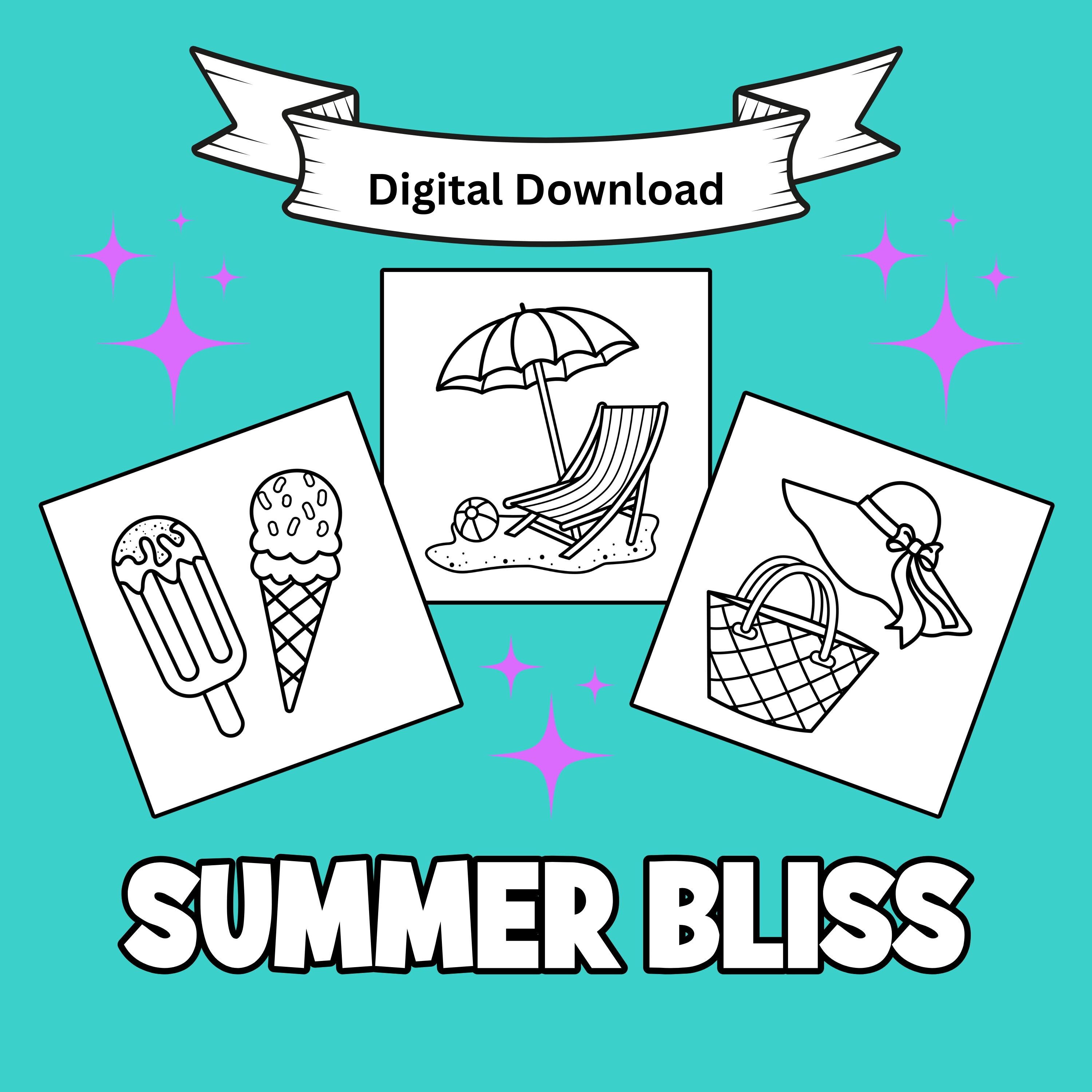 Summer Bliss Printable Coloring Pages, Bold and Easy Designs for Adults ...