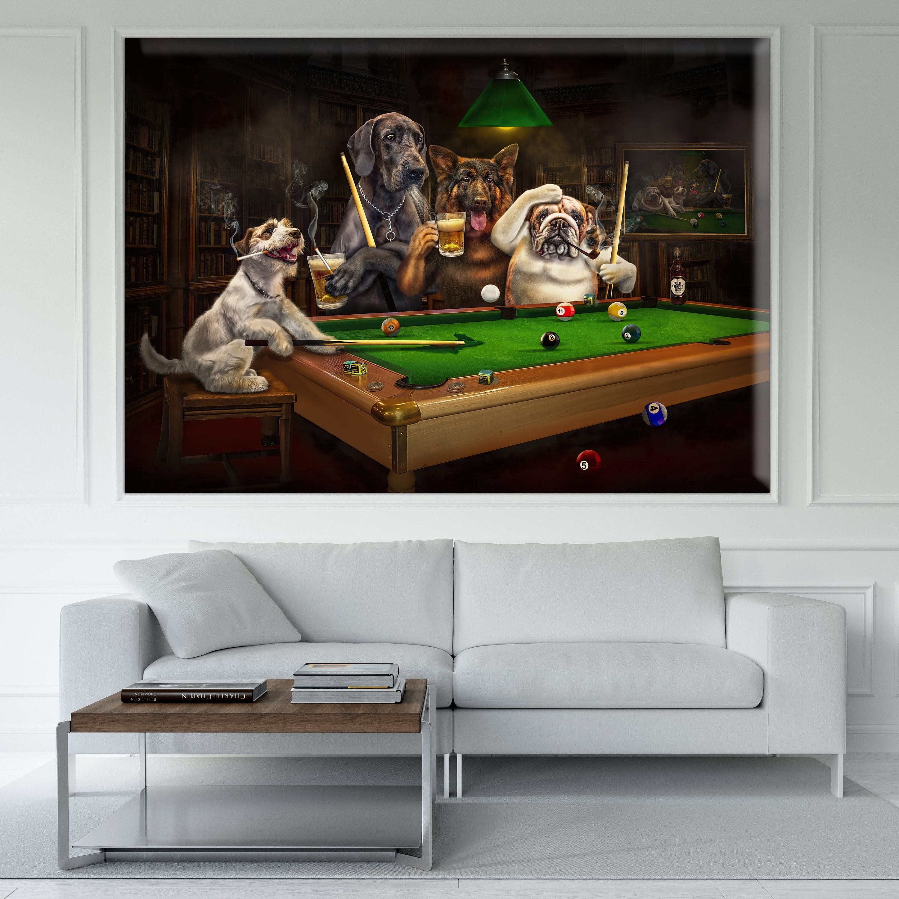 Dogs Playing Billiards, Funny Pet Portrait, Billiards Lover Gift, Pets ...