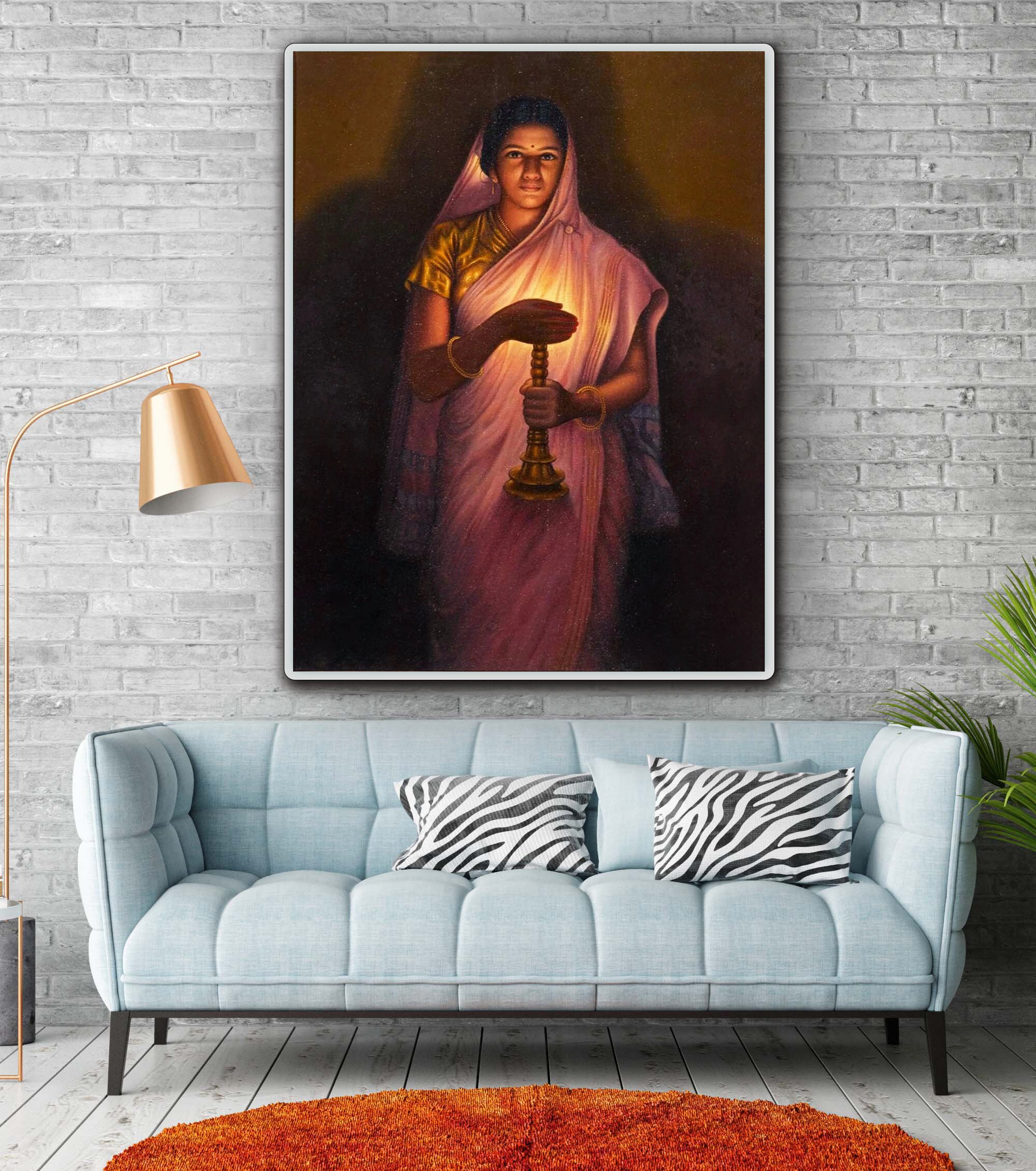 Raja Ravi Varma Painting: Lady With Lamp Canvas Wall Art, Gift Ideas - Etsy