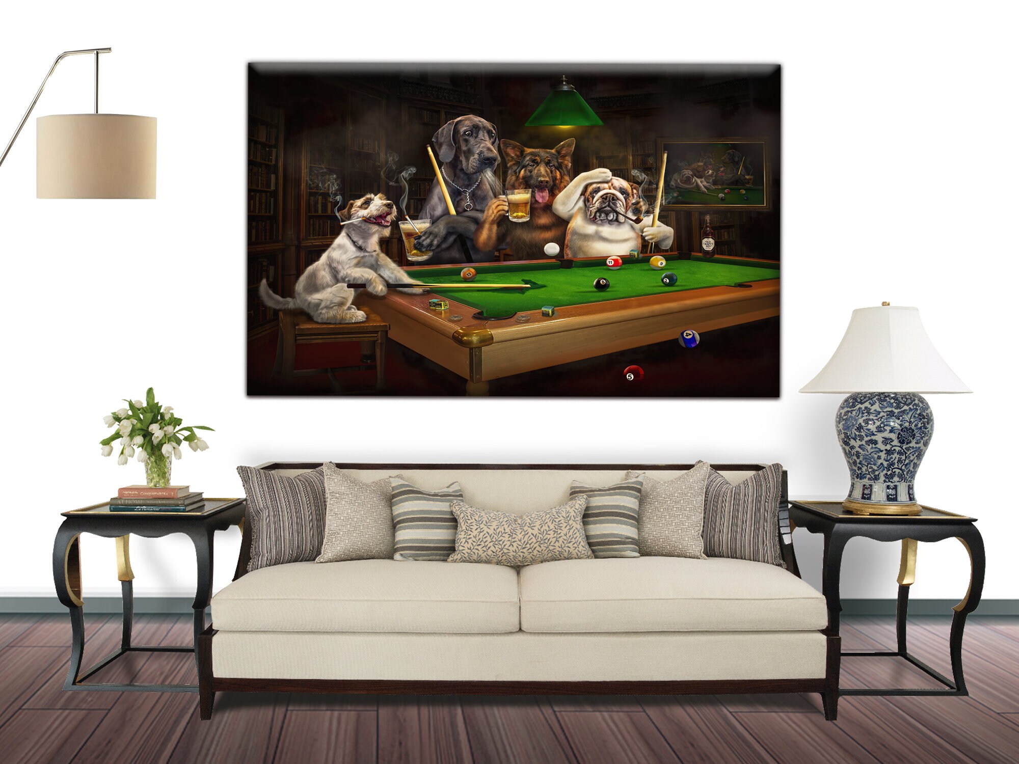 Dogs Playing Billiards, Funny Pet Portrait, Billiards Lover Gift, Pets ...