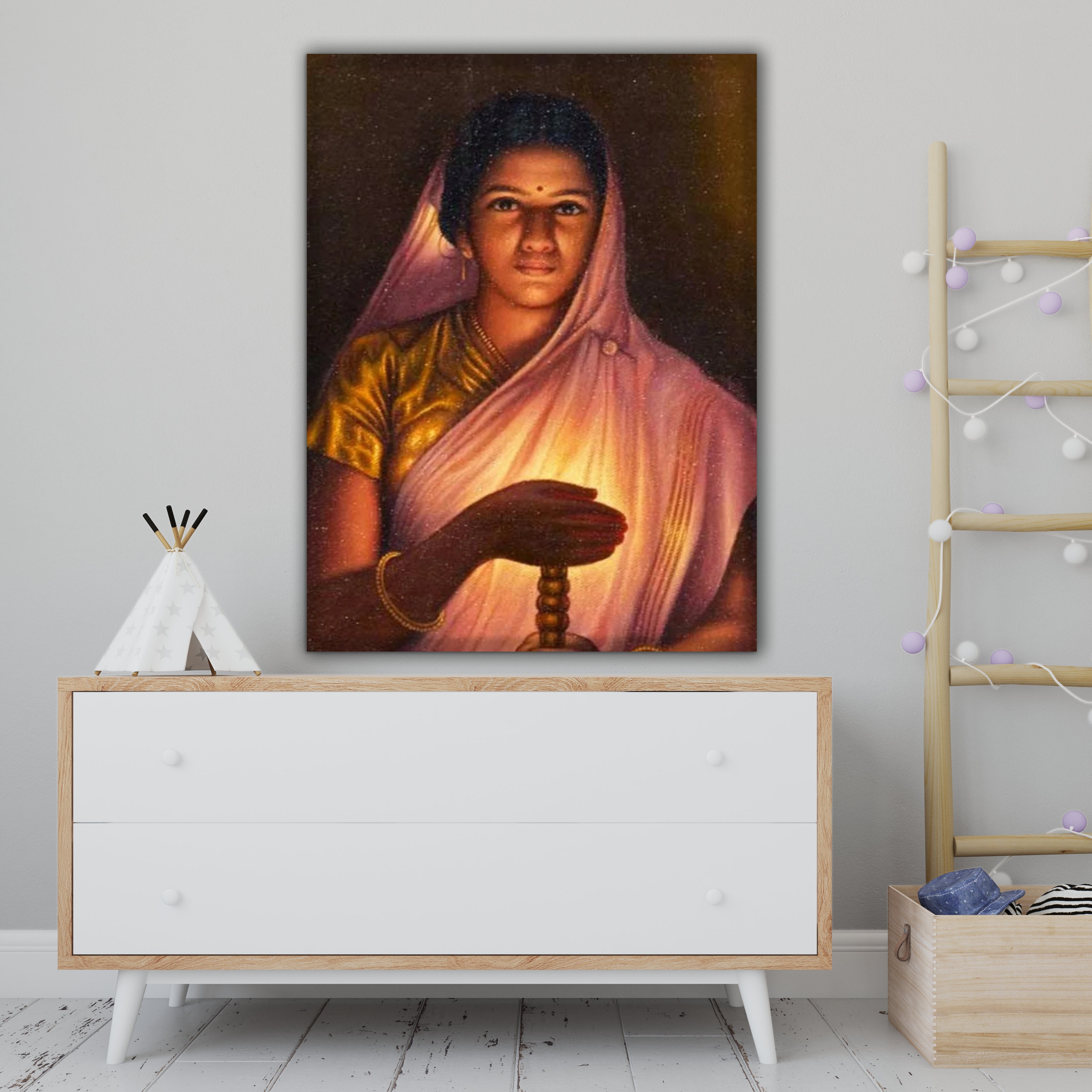 Raja Ravi Varma Painting: Lady With Lamp Canvas Wall Art, Gift Ideas - Etsy