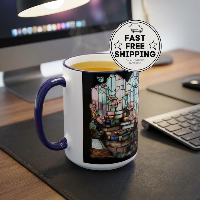 Bookshelf Reading Mug, Stained Glass Floral Design, Booklover Gift - Etsy