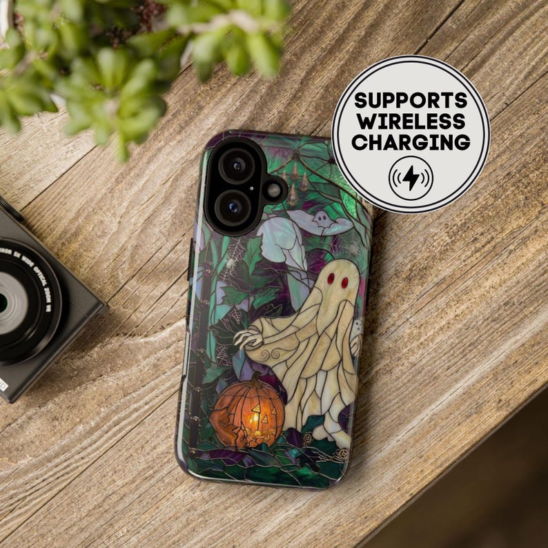 Stained Glass Ghost Phone Case, Spooky Halloween Pumpkin Design, Friend ...
