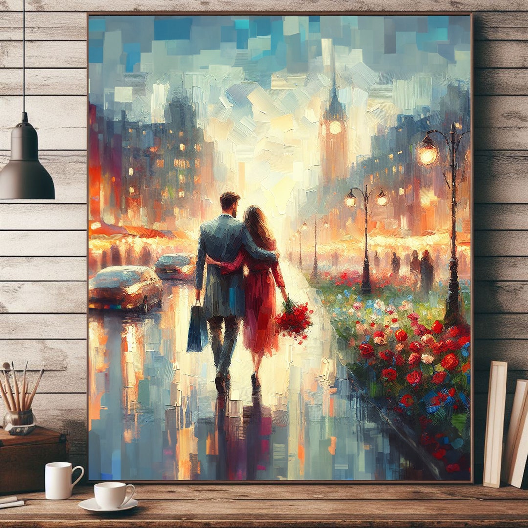 Romantic Couple Date, Matte Valentine Wall Art, Vintage Romantic Decor ...