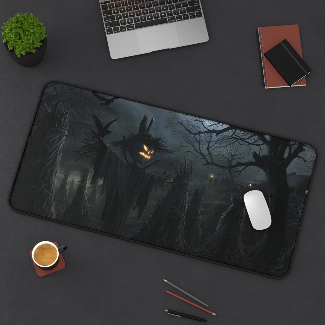 Horror Desk Decor Gothic Town at Night Black Desk Mat Mousepad XL Dark ...