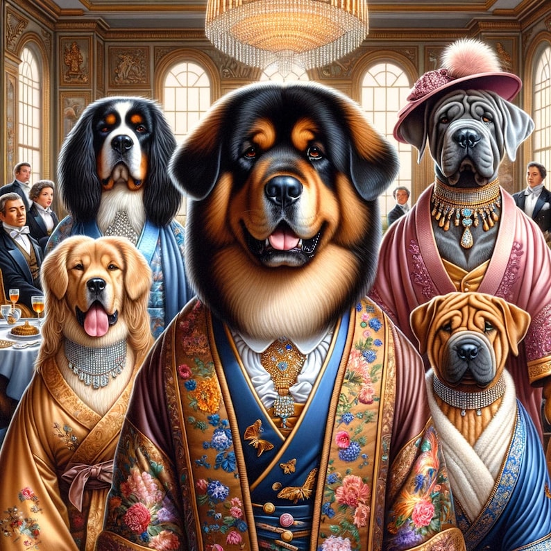 Elegant Dogs in Aristocratic Attire Art Print, Regal Canine Portrait ...