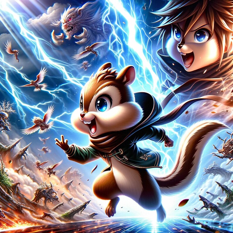 Adventurous Chipmunk in Urban Japan Art Print, Anime-inspired Cute ...