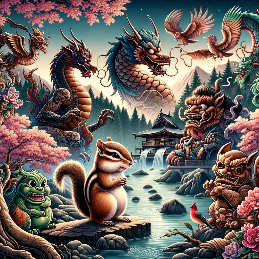Mythical Creatures and Hero Chipmunk Art Print, Traditional Asian ...