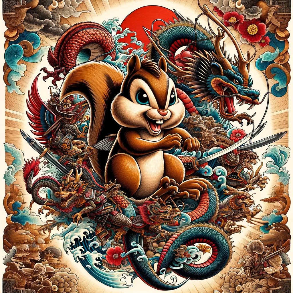 Mythical Creatures and Hero Chipmunk Art Print, Traditional Asian ...