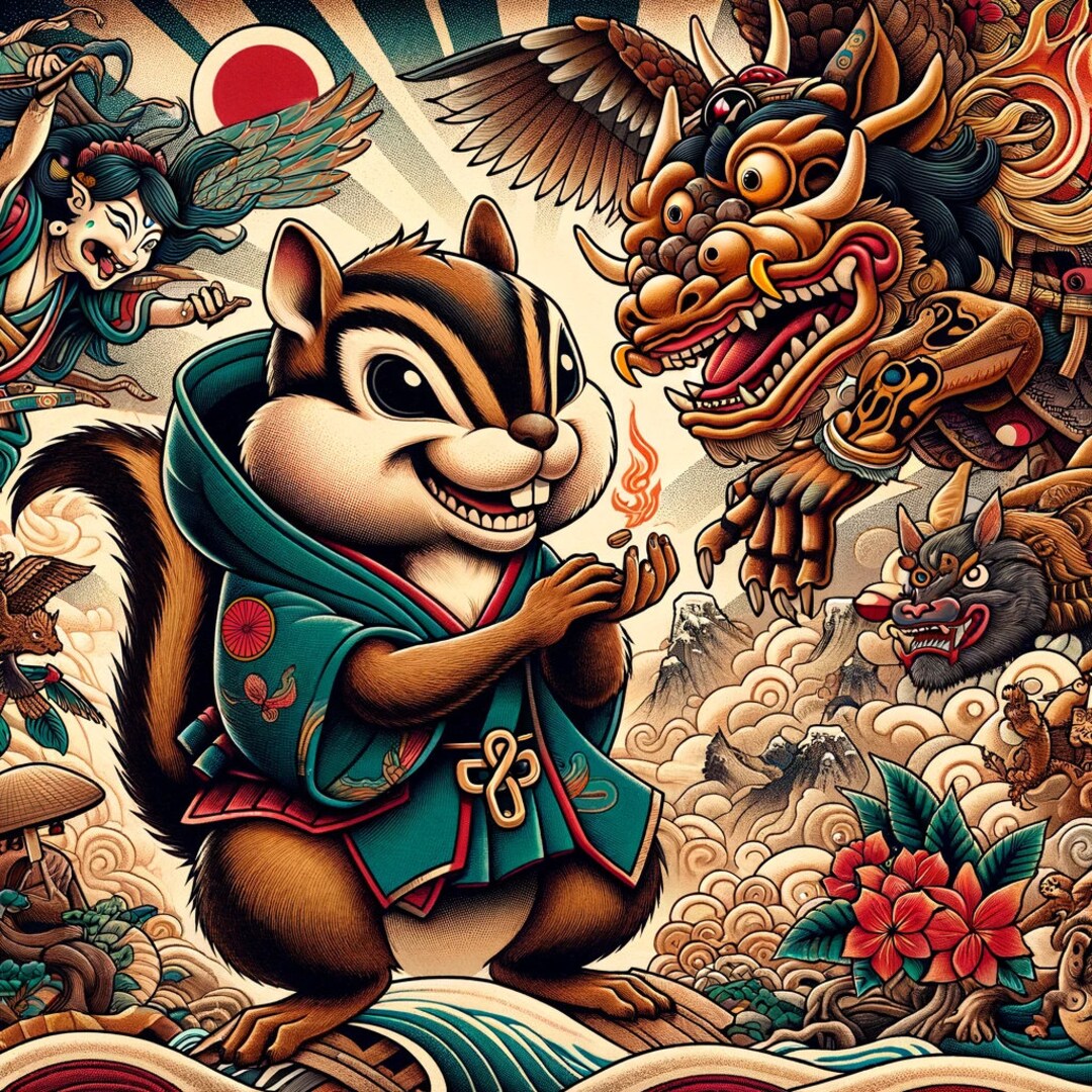 Mythical Creatures and Hero Chipmunk Art Print, Traditional Asian ...