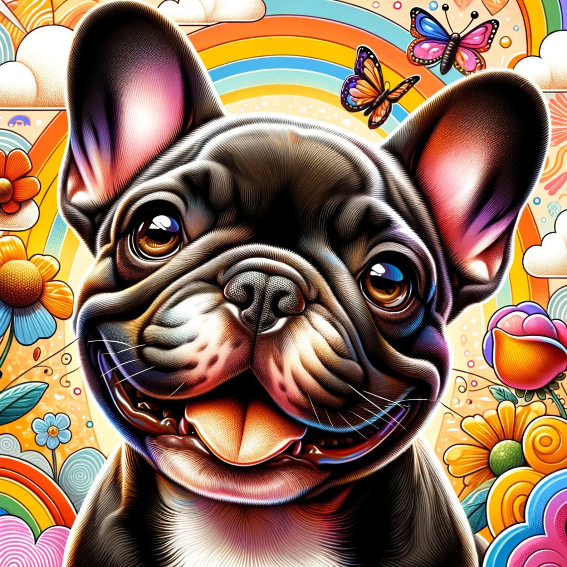 Vibrant French Bulldog Art Print, Colorful Frenchie Illustration ...