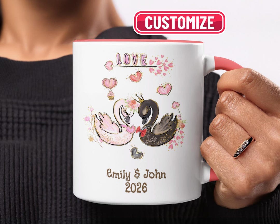 Personalized Swan Couple Love Mug, Custom Valentines Gift, Couple Name ...