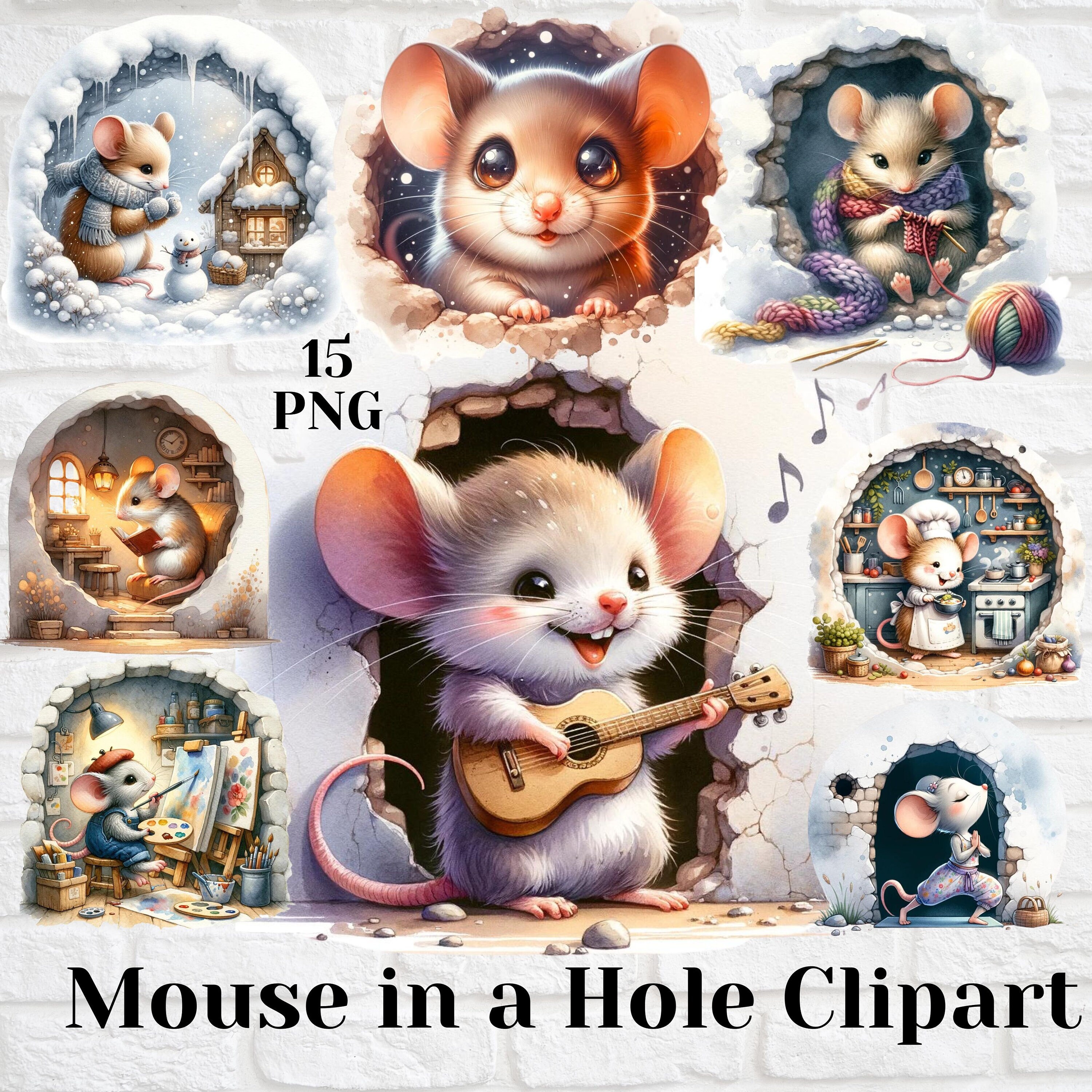 Mouse Clipart Bundle, Mouse Hole PNG Pack, Mice Clip Art, Mouse PNG ...