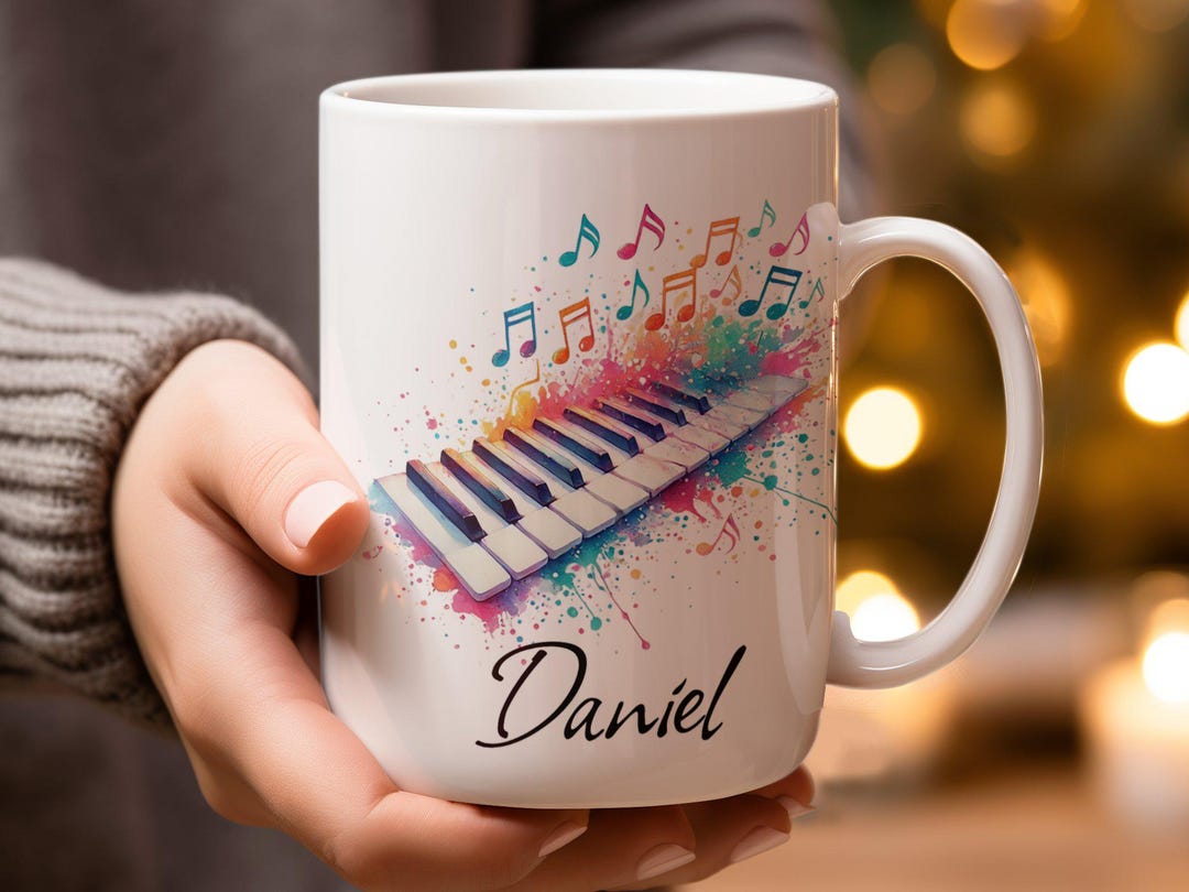 Personalized Piano Keys Music Notes Mug, Custom Name Coffee Mug, Unique ...