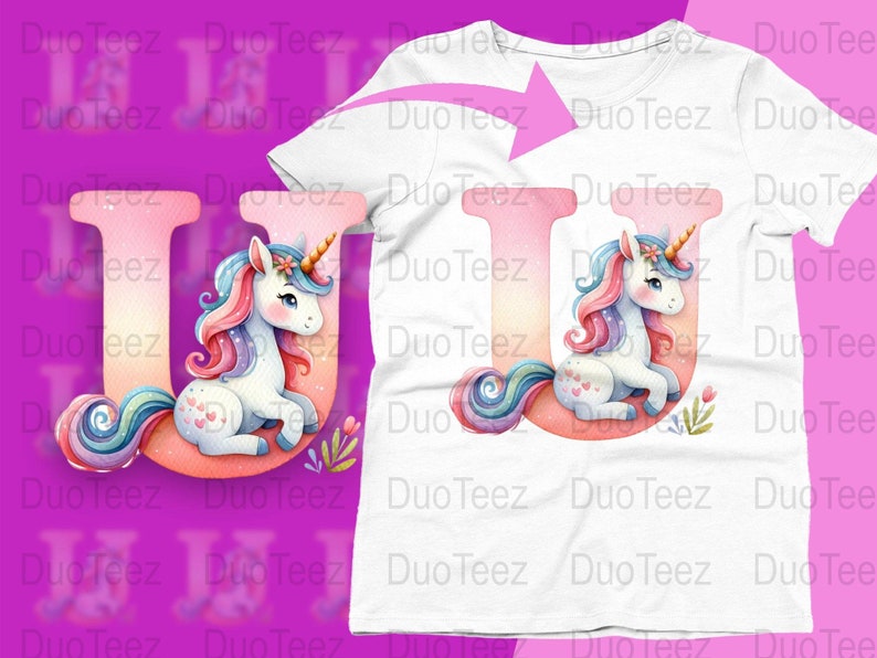 Watercolor Unicorn Letter U Clipart, Cute Unicorn Digital Download ...