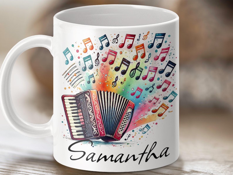 Colorful Music Notes and Accordion Mug, Personalized Music Lover Gift ...