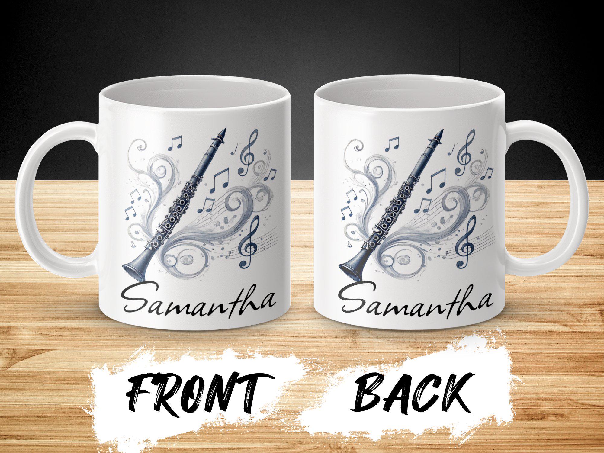 Personalized Musical Notes Clarinet Mug, Custom Name Music Lover Gift ...