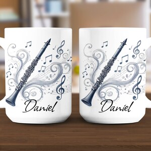 Personalized Musical Notes Clarinet Mug, Custom Name Music Lover Gift ...