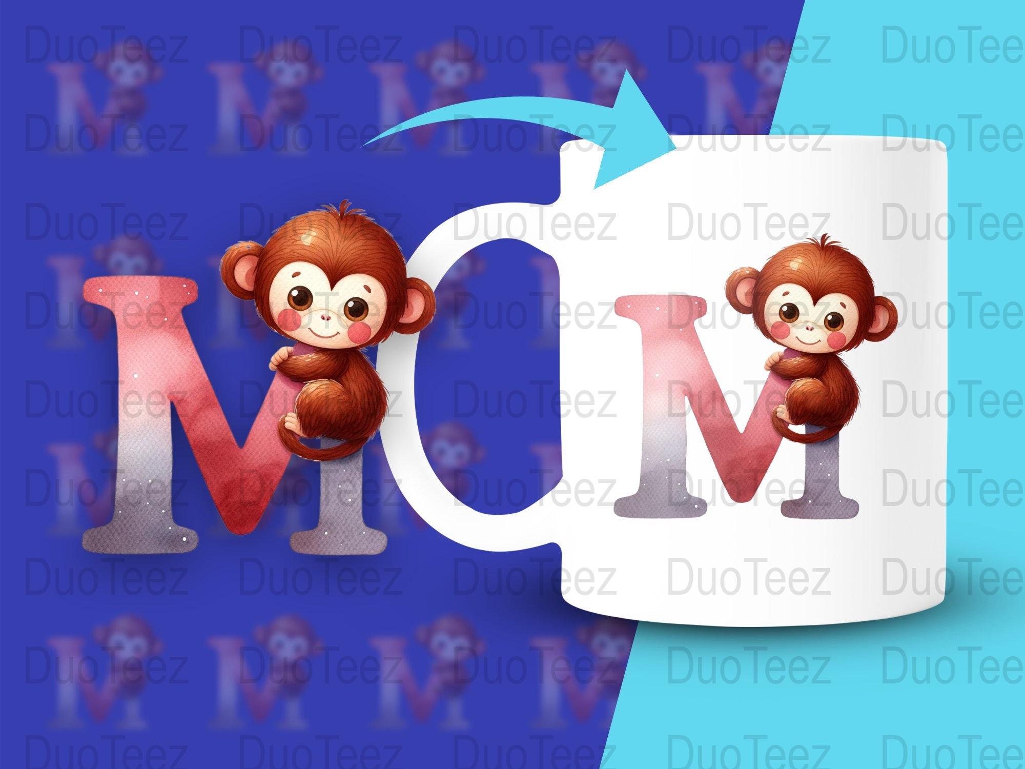 Cute Monkey Alphabet Letter M Nursery Wall Art, Printable Kids Room ...