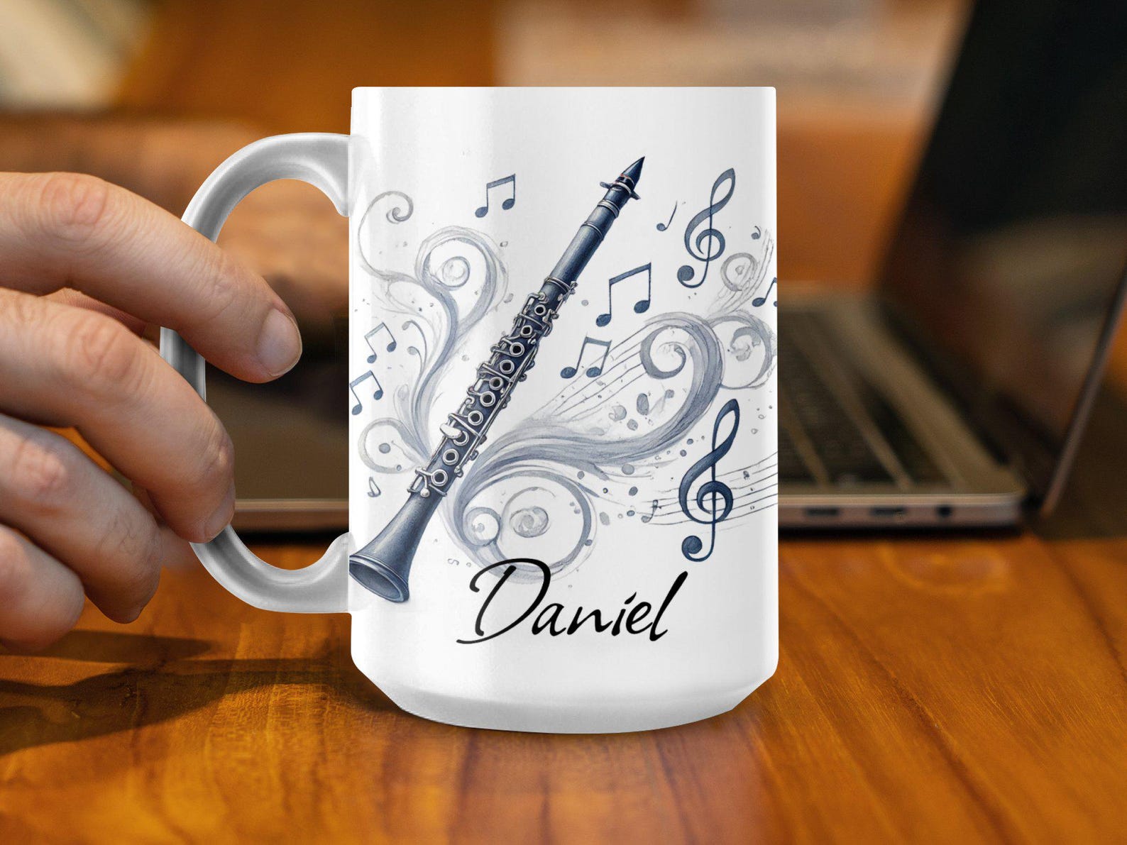 Personalized Musical Notes Clarinet Mug, Custom Name Music Lover Gift ...
