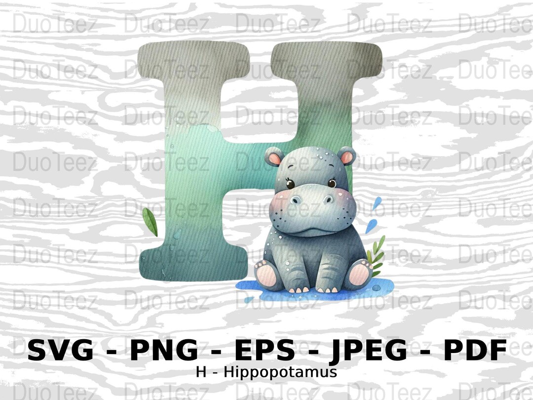 Cute Hippo Alphabet Letter H Nursery Art, Digital Download, Baby Room ...