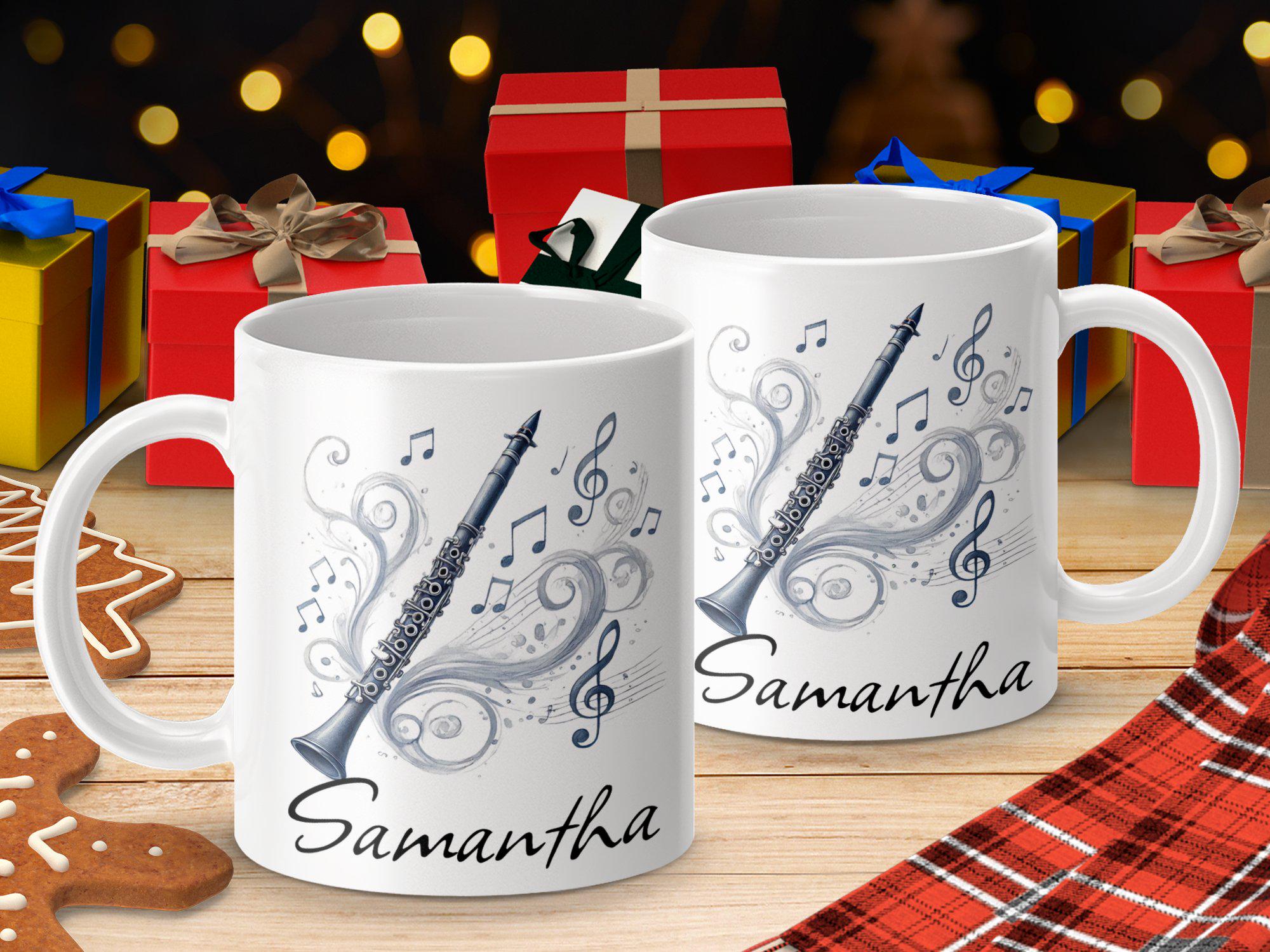 Personalized Musical Notes Clarinet Mug, Custom Name Music Lover Gift ...