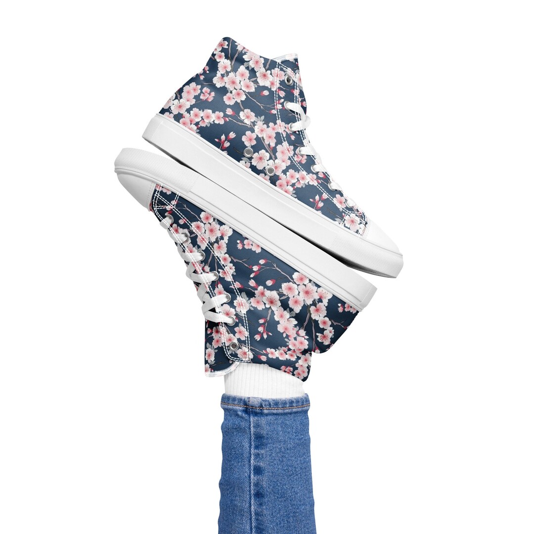 Cherry Blossom High Top Canvas Shoes, Sakura Floral High Tops, Japanese Flowers Sneakers, Cherry ...