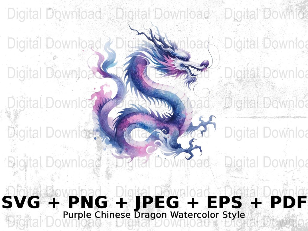 Purple Chinese Dragon Watercolor Style SVG, PNG, JPEG, Eps, Pdf ...