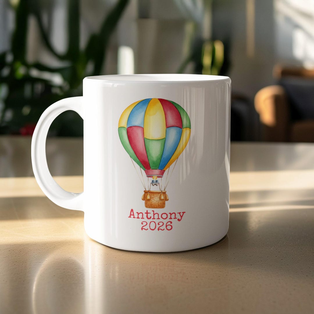 Personalized Hot Air Balloon Mug, Custom Name Year Mug Hot Air Balloon ...