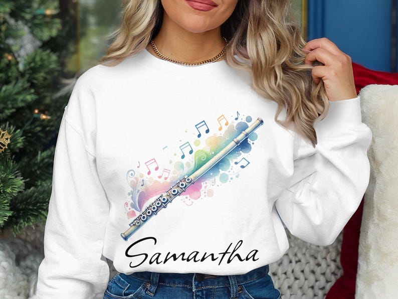 Custom Name Musical Notes Flute Sweatshirt Unisex Gift Musicians Music ...