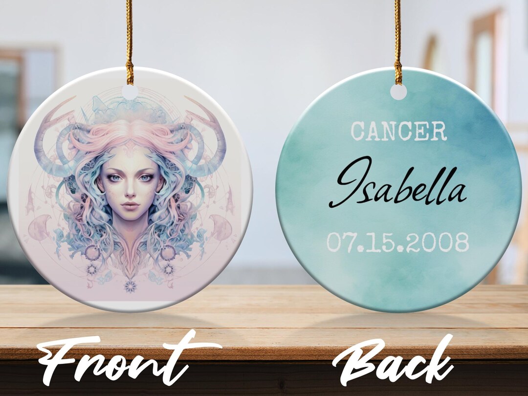 Custom Name Date Cancer Zodiac Sign Ornament, Personalized Round ...