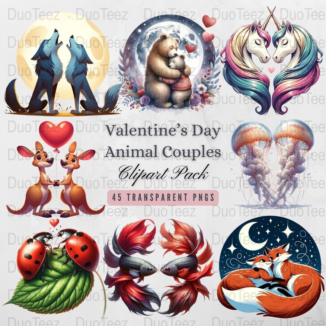 Valentines Day Animals Clipart Bundle, Digital Download, Commercial Use ...