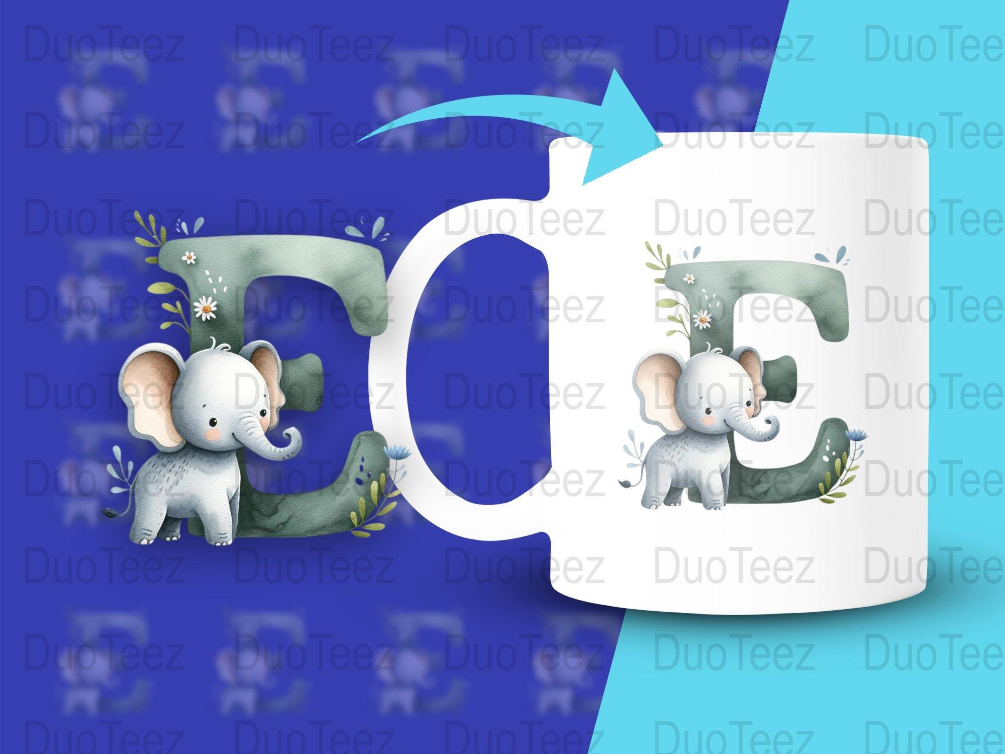 Nursery Alphabet Wall Art, Watercolor Elephant Letter E, Kids Room ...