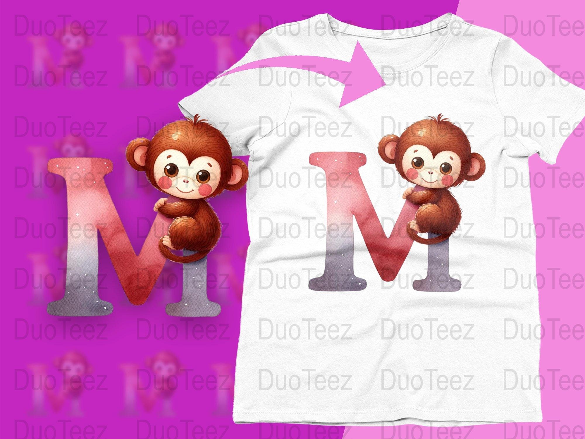 Cute Monkey Alphabet Letter M Nursery Wall Art, Printable Kids Room ...