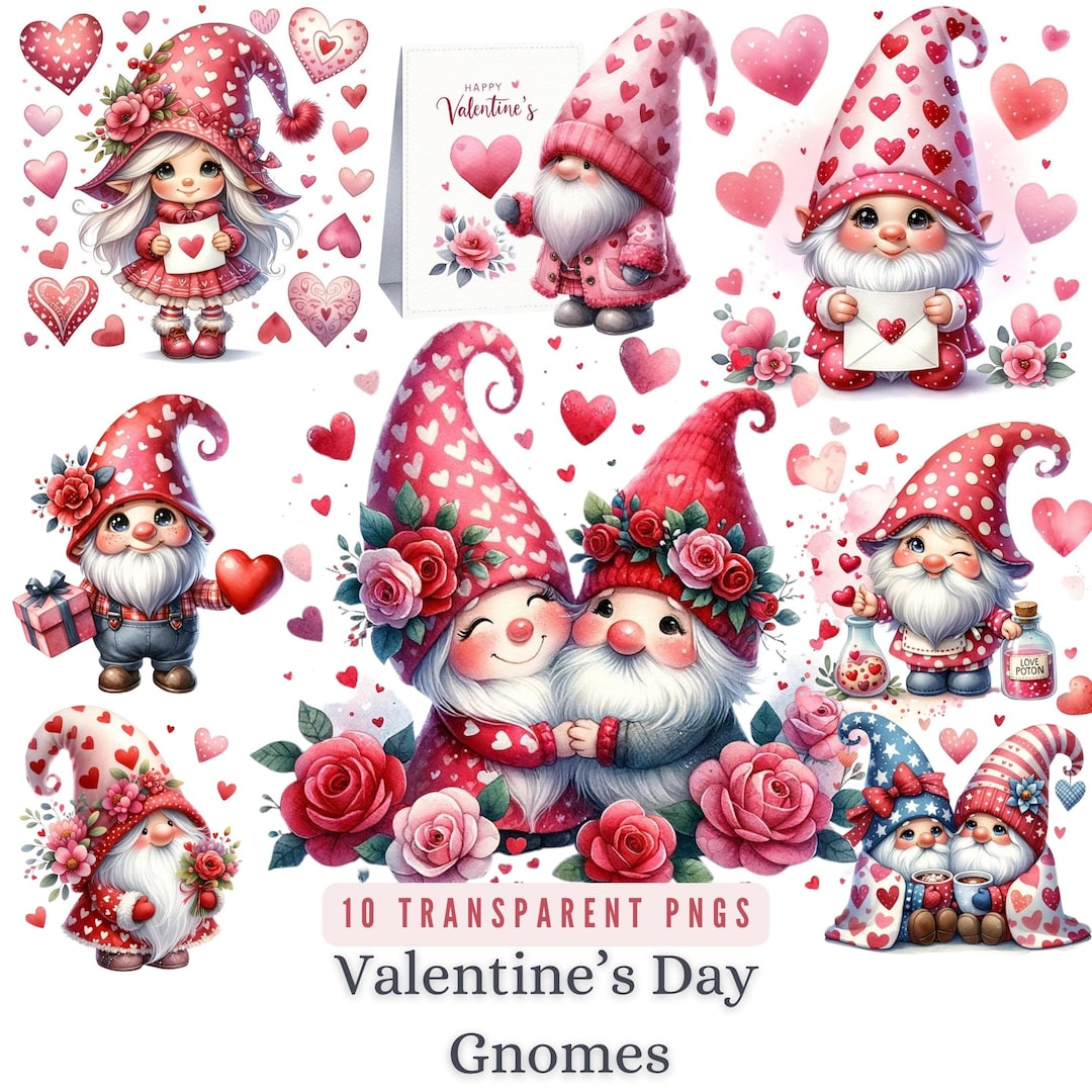 Valentines Day Gnome Clipart Bundle, Valentines Gnomes, Valentines ...