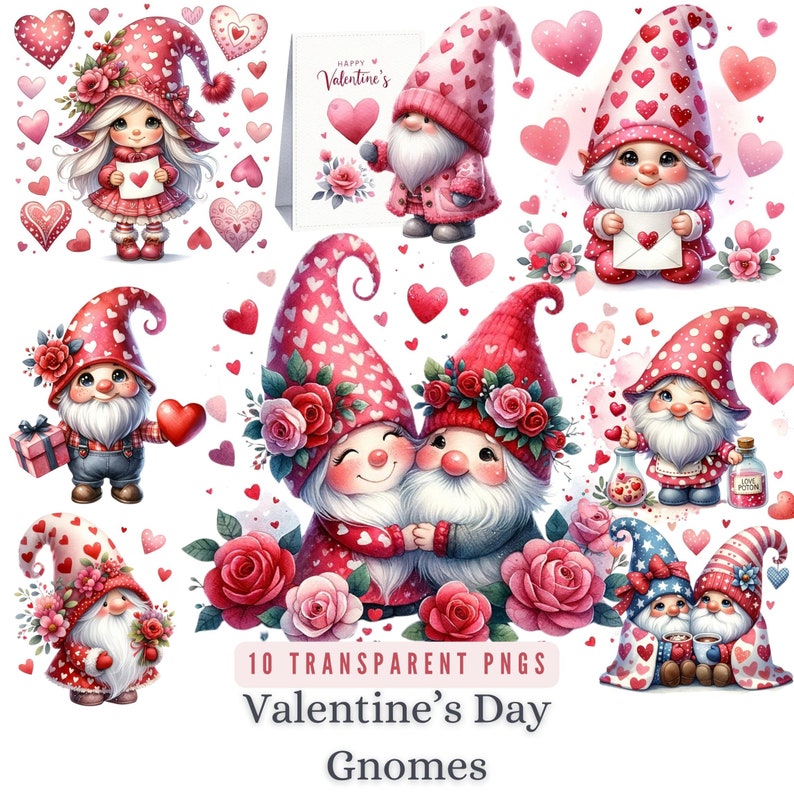 Valentines Day Gnome Clipart Bundle, Valentines Gnomes, Valentines ...